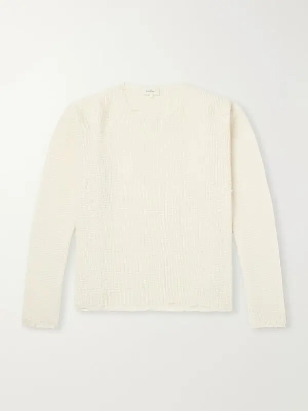 SECOND / LAYER Distressed Waffle-knit Wool And Cashmere-blend Sweater