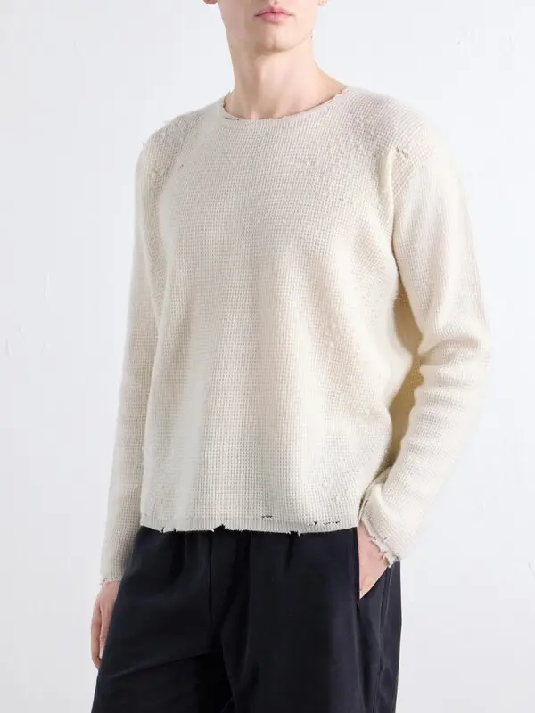 SECOND / LAYER Distressed Waffle-knit Wool And Cashmere-blend Sweater