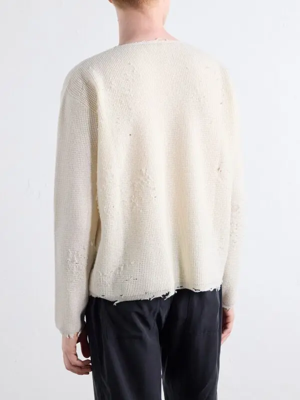 SECOND / LAYER Distressed Waffle-knit Wool And Cashmere-blend Sweater