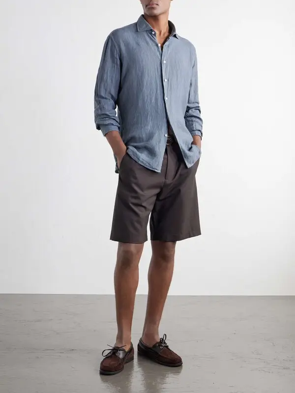 Fedeli Nick Slim-fit Cutaway-collar Linen Shirt