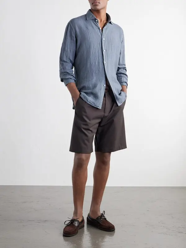 Fedeli Nick Slim-fit Cutaway-collar Linen Shirt