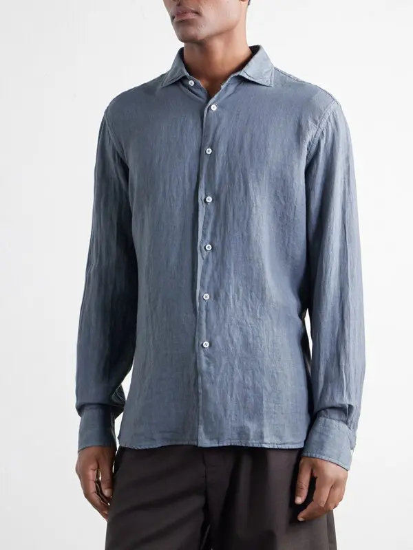 Fedeli Nick Slim-fit Cutaway-collar Linen Shirt