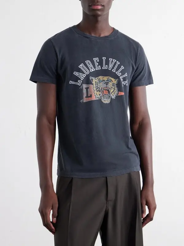 REMI RELIEF Laurel Ville Distressed Printed Cotton-jersey T-shirt