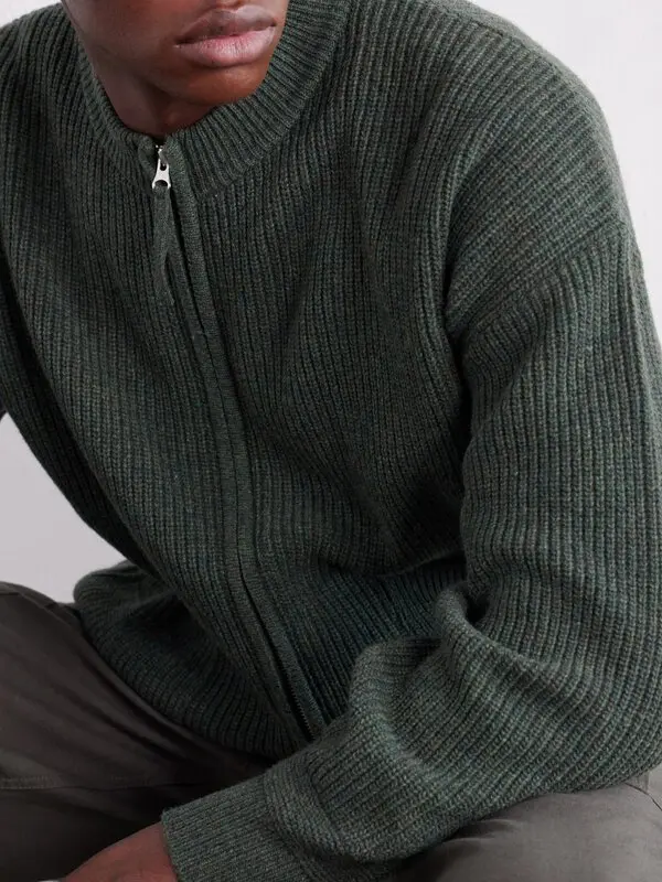 FRIZMWORKS Ribbed-knit Wool-blend Zip-up Cardigan