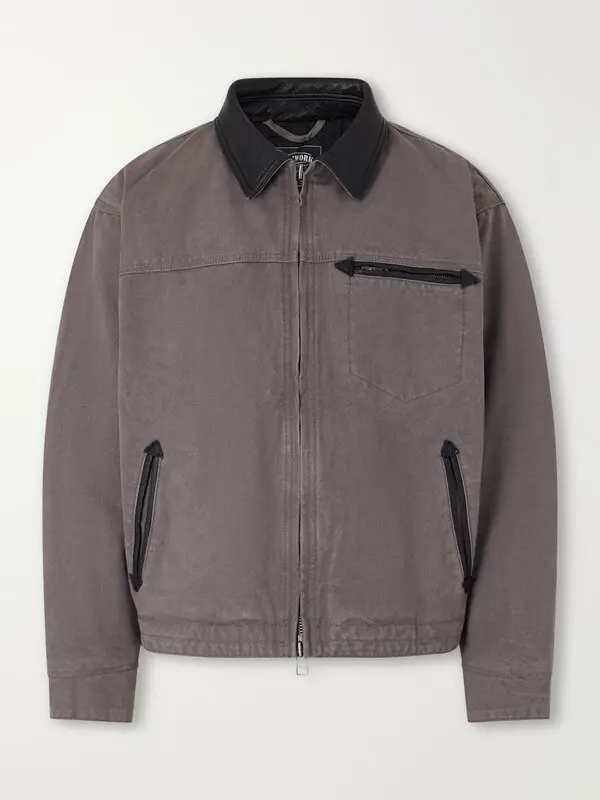FRIZMWORKS Distressed Leather-trimmed Cotton-canvas Jacket - Brown