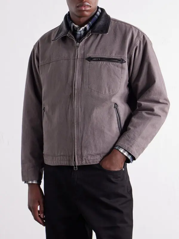 FRIZMWORKS Distressed Leather-trimmed Cotton-canvas Jacket - Brown