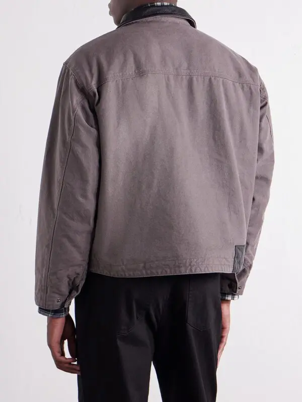 FRIZMWORKS Distressed Leather-trimmed Cotton-canvas Jacket - Brown
