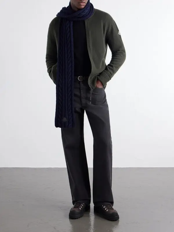 Moncler Logo-appliqué Cable-knit Virgin Wool Scarf