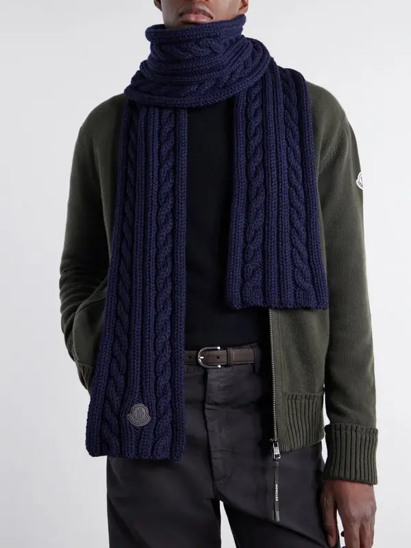 Moncler Logo-appliqué Cable-knit Virgin Wool Scarf