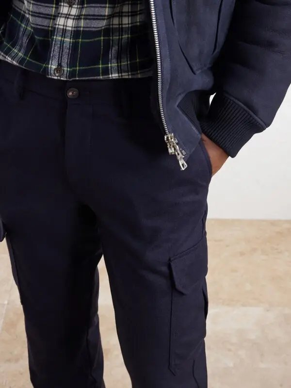 Mr P. Straight-leg Wool-flannel Cargo Trousers - Blue