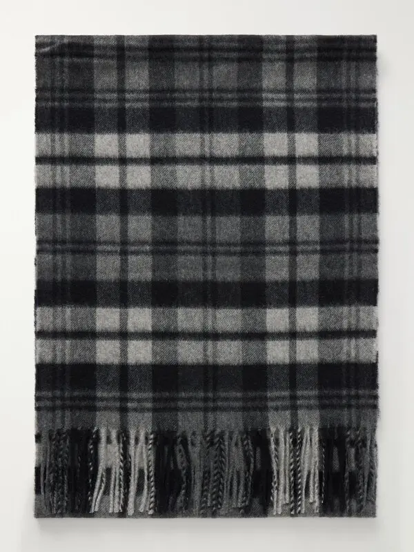 Johnstons Of Elgin Fringed Checked Cashmere Scarf - Gray