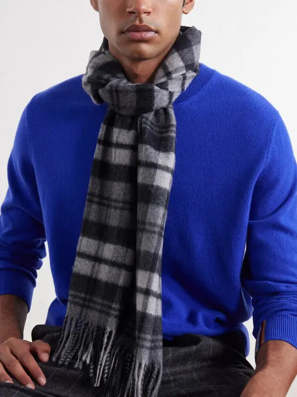 Johnstons Of Elgin Fringed Checked Cashmere Scarf