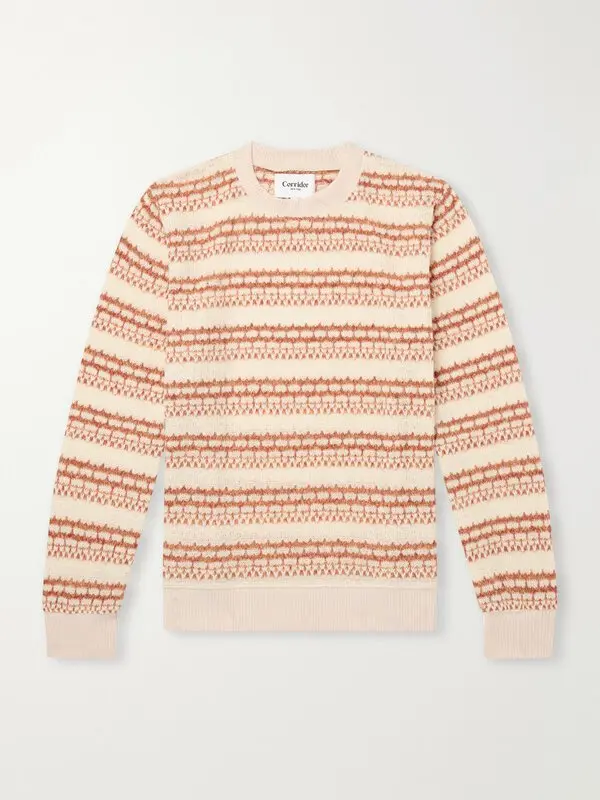 CORRIDOR Striped Pointelle-knit Sweater