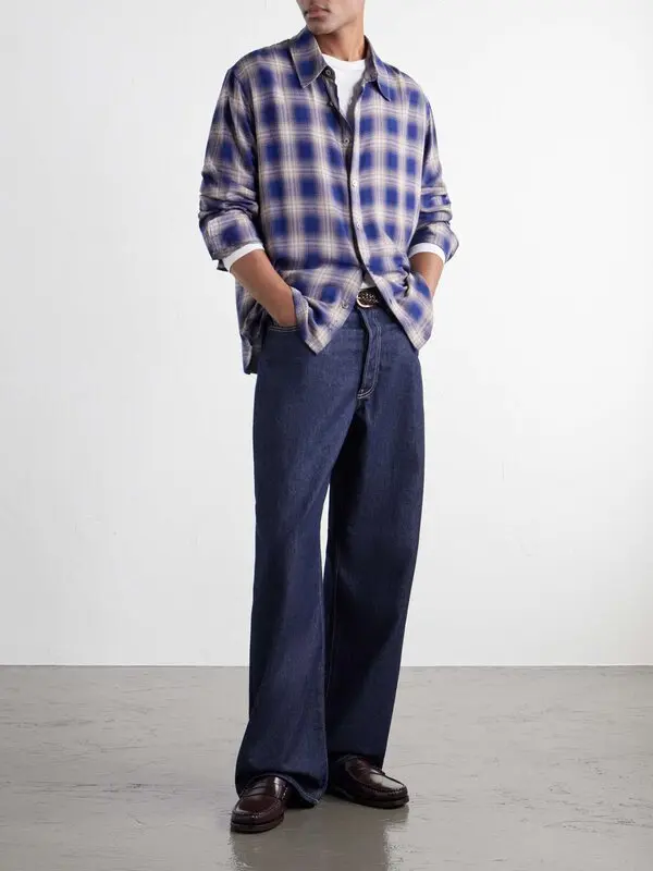 CORRIDOR Mirabelle Checked Rayon Shirt - Navy