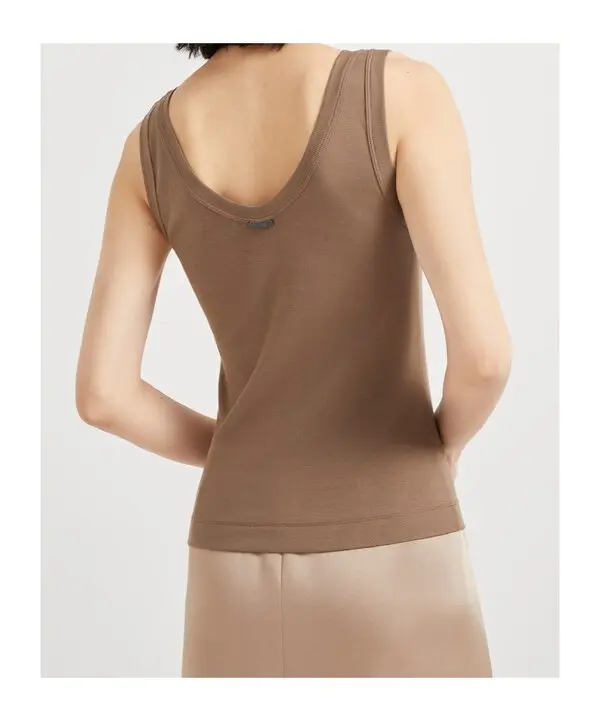 Brunello Cucinelli Stretch Cotton Ribbed Jersey Top With Monili