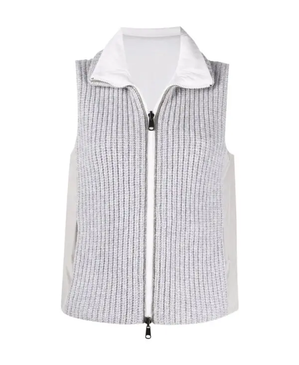 Brunello Cucinelli Cashmere Feather Yarn Reversible Knit Down Vest With Monili