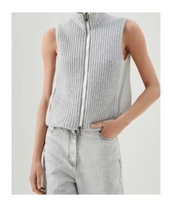 Brunello Cucinelli Cashmere Feather Yarn Reversible Knit Down Vest With Monili