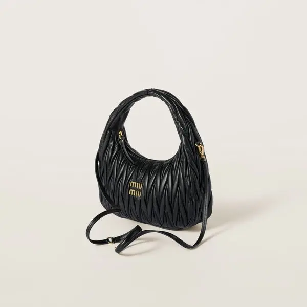 Miu Miu Wander Matelassé Nappa Leather Hobo Bag - Black