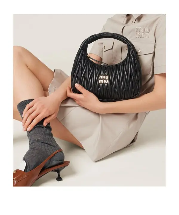Miu Miu Wander Matelassé Nappa Leather Hobo Bag - Black