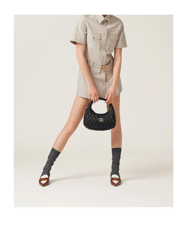 Miu Miu Wander Matelassé Nappa Leather Hobo Bag - Black