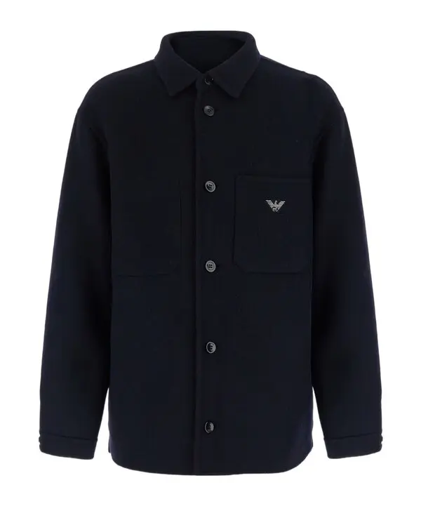 Emporio Armani Long Sleeved Logo Embroidered Jacket - Blue