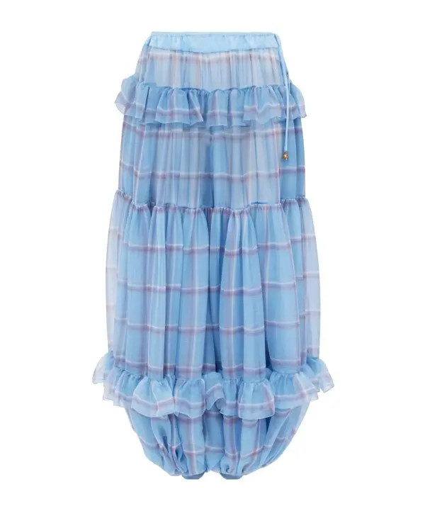 Chloé Fluid Pleated Trousers In Check Silk Mousseline