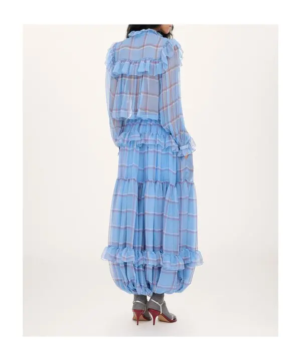 Chloé Fluid Pleated Trousers In Check Silk Mousseline