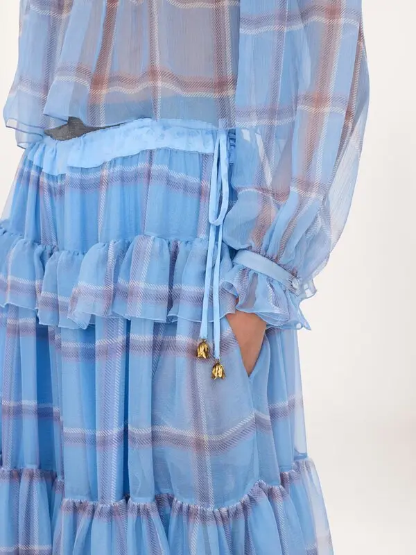 Chloé Fluid Pleated Trousers In Check Silk Mousseline