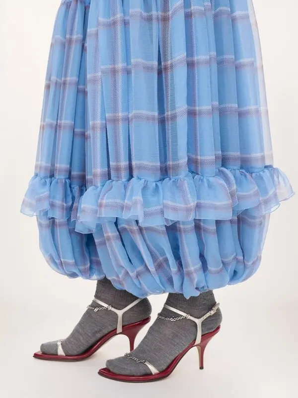 Chloé Fluid Pleated Trousers In Check Silk Mousseline