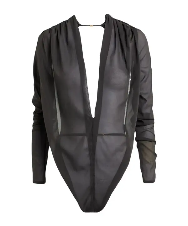 Saint Laurent Chiffon Long-sleeve Bodysuit - Black