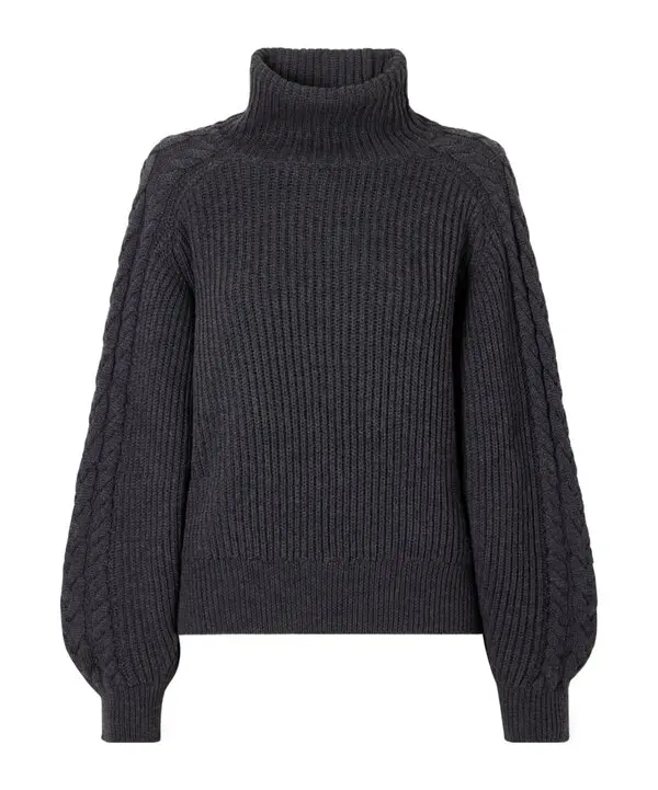 JOSEPH Alodina Ribbed Wool Turtleneck Sweater - Charcoal-grey