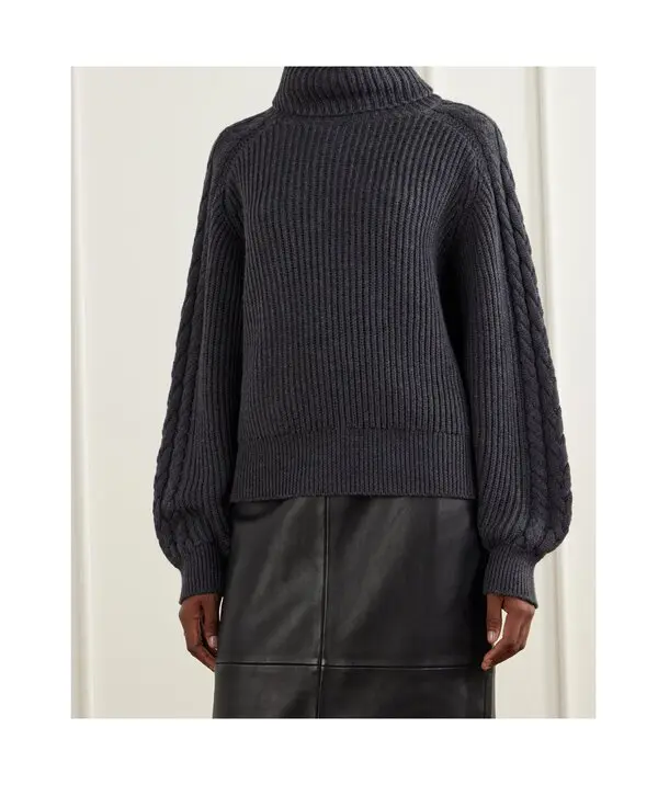 JOSEPH Alodina Ribbed Wool Turtleneck Sweater - Charcoal-grey