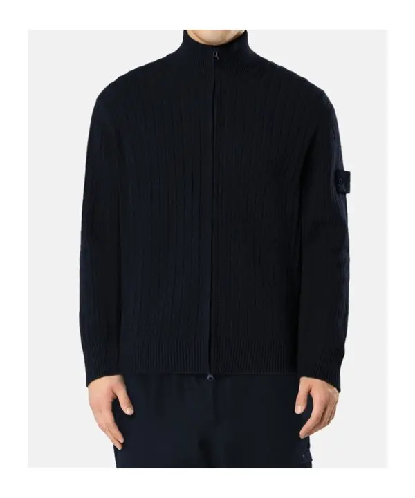 Stone Island Loose-fit Zip-up Stand Collar Jumper - Navy Blue
