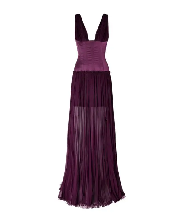 Ermanno Scervino Pleated Silk Crepe Gown