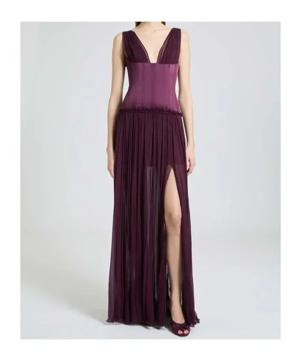 Ermanno Scervino Pleated Silk Crepe Gown
