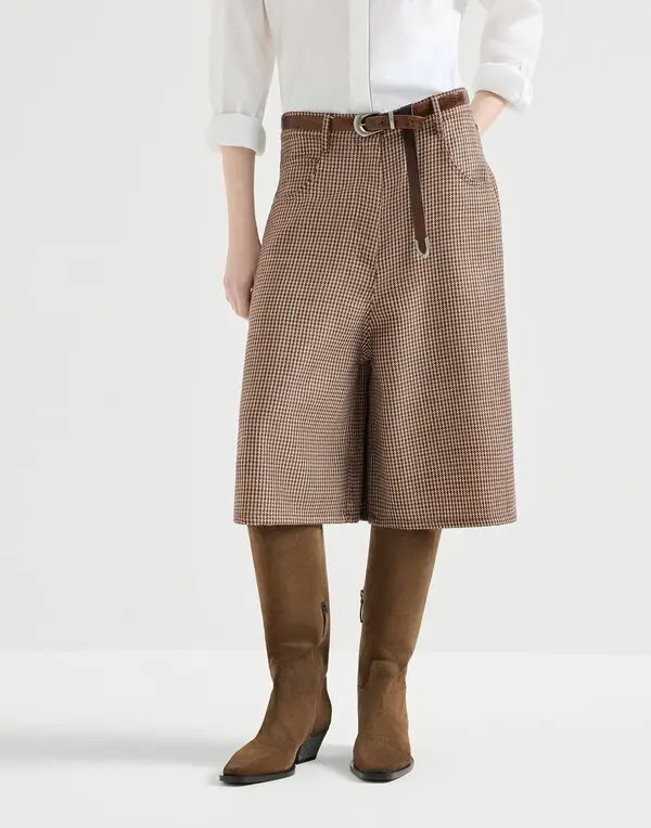 Brunello Cucinelli Monili Houndstooth Wool Shorts - Brown