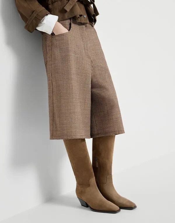 Brunello Cucinelli Monili Houndstooth Wool Shorts - Brown