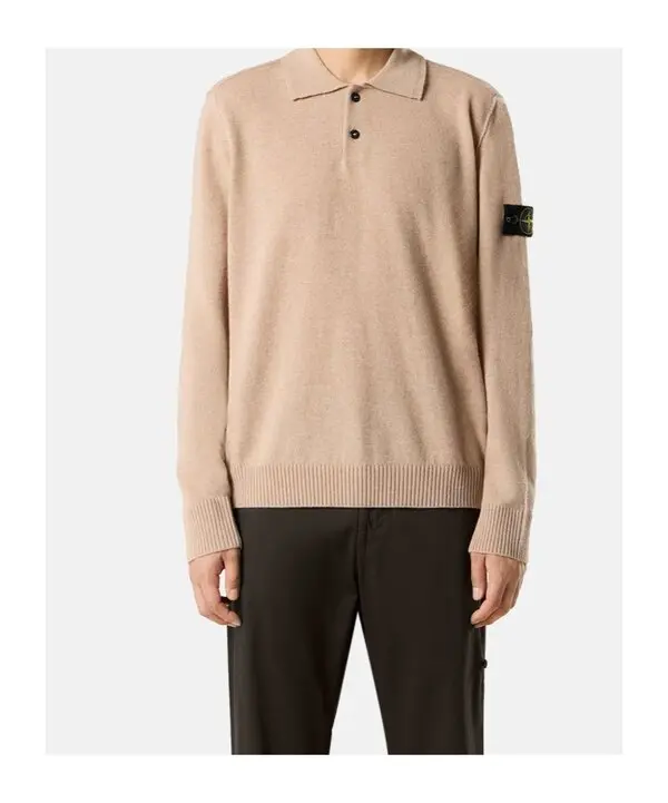 Stone Island Loose-fit Polo Collar Jumper With Button Placket - Biscuit Mixing