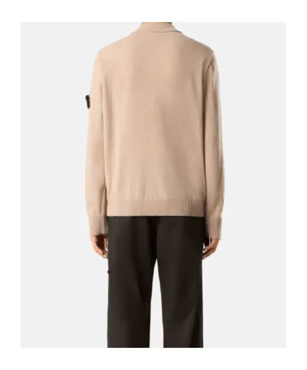 Stone Island Loose-fit Polo Collar Jumper With Button Placket - Biscuit Mixing