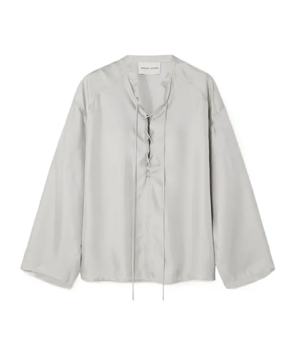 Loulou De Saison Lace-up Silk-twill Blouse