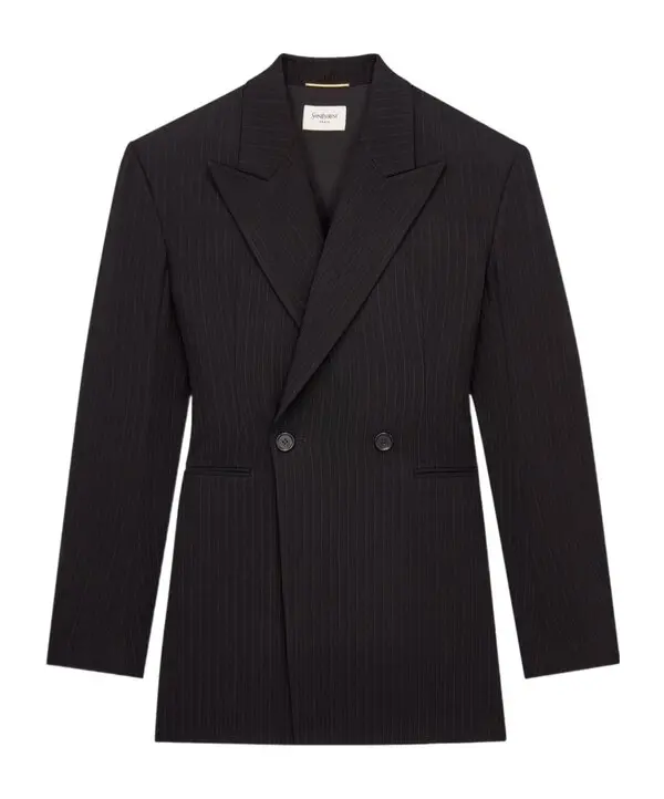 Saint Laurent Double-breasted Jacket In Chalk-stripe Wool Mélange
