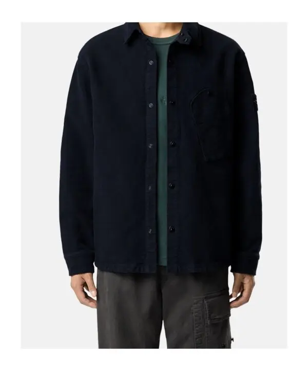 Stone Island Logo-patch Button-up Shirt - Navy Blue