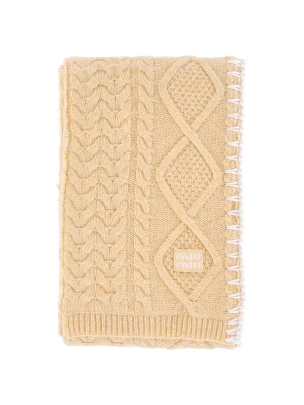 Miu Miu Cable-knit Embroidered Scarf