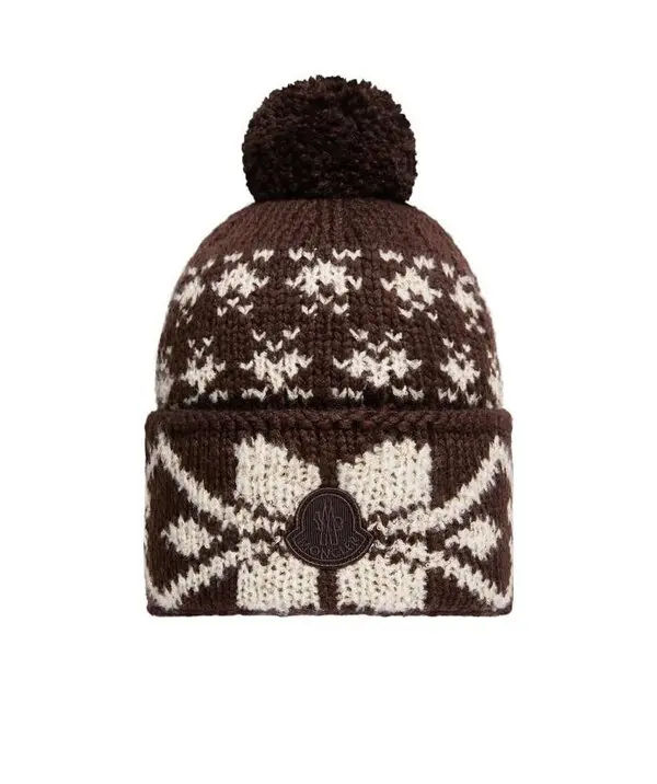 Moncler Jacquard Knit Beanie - Brown