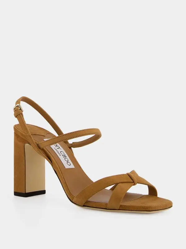 JIMMY CHOO Elsy Block Heel 85 Sandals - Toffee