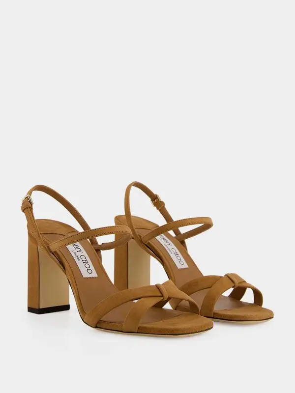 JIMMY CHOO Elsy Block Heel 85 Sandals - Toffee