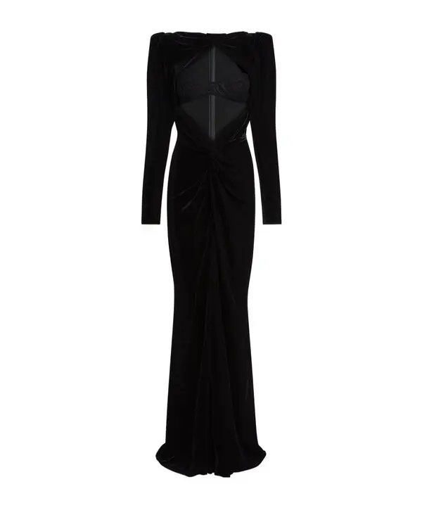 Balmain Long Velvet And Lace Dress