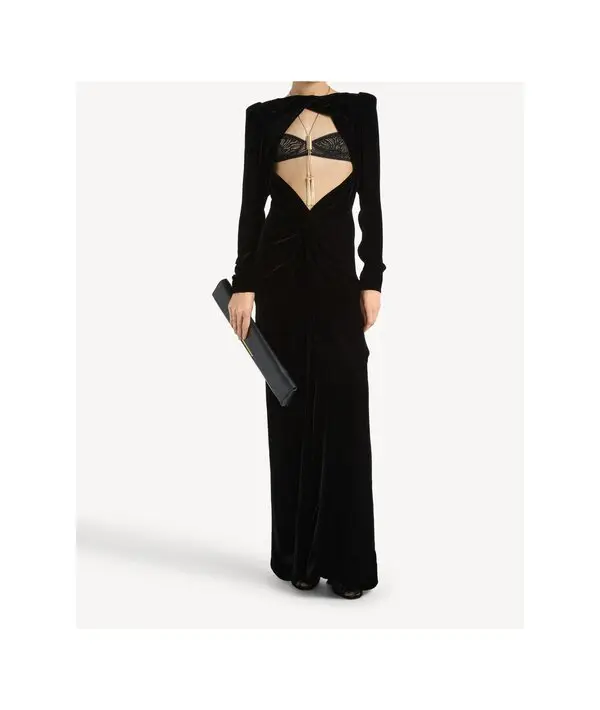 Balmain Long Velvet And Lace Dress