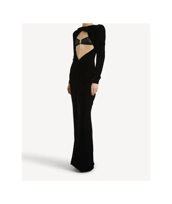Balmain Long Velvet And Lace Dress