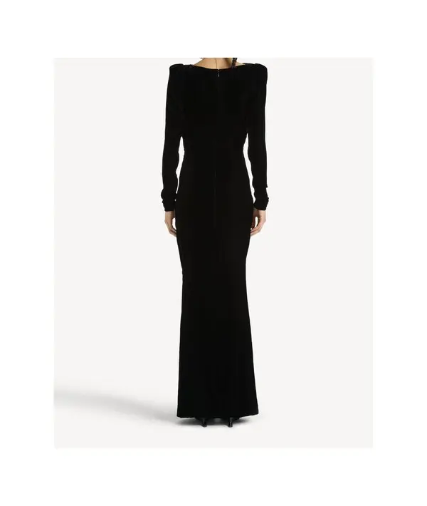 Balmain Long Velvet And Lace Dress